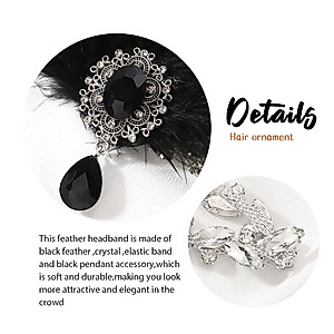 GENBREE 1920s Flapper Headband Black Feather Headpiece Rhinestone Headbands Cocktail Head Accessories for Women(Pattern 3)