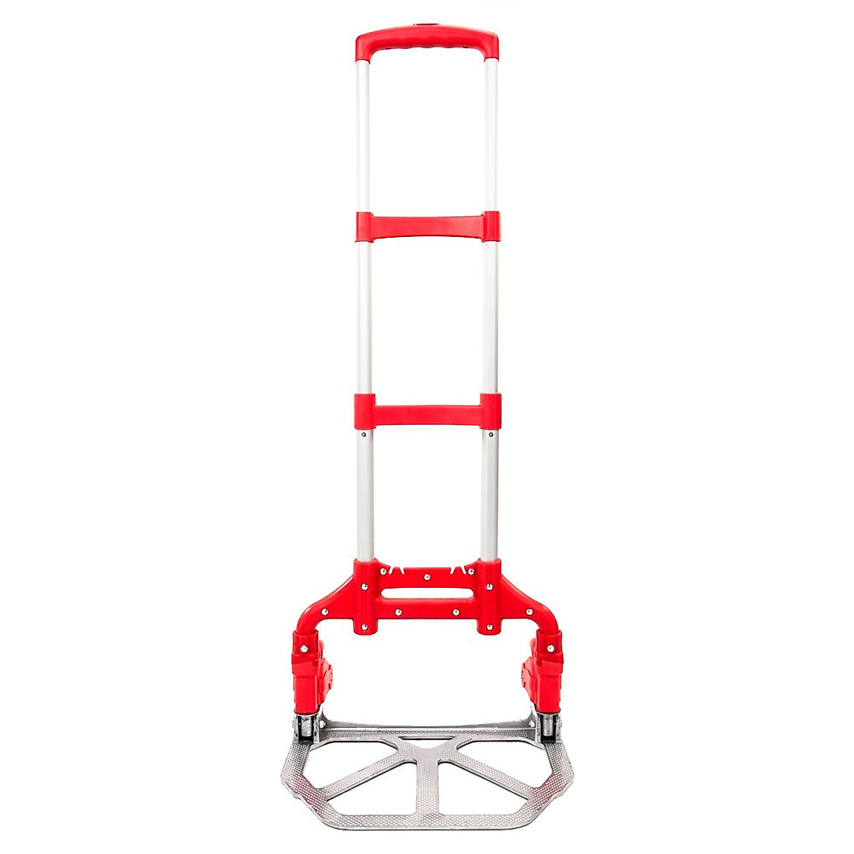 Folding Hand Truck Dolly Cart, 165lbs Load Capacity Aluminium Trolley Cart with Telescoping Handle, 2 Rubber Wheels & Bungee Cord for Luggage, Travel, Auto, Moving and Office Use (Red)