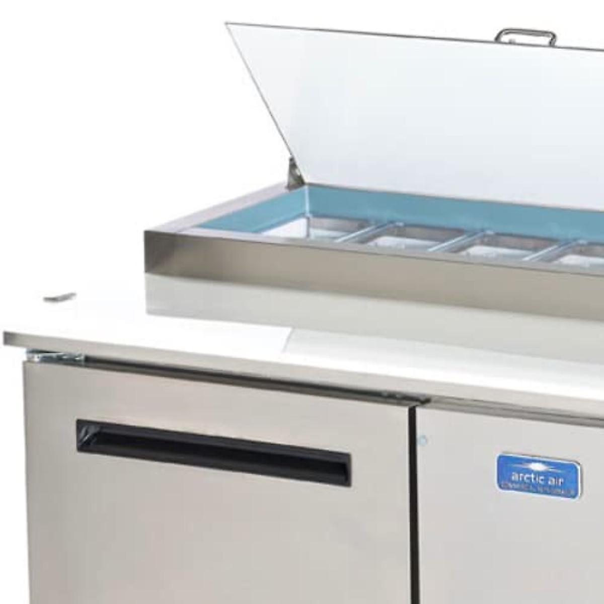 Arctic Air APP48R Single Door Refrigerated Pizza Prep Table/Station with Wheels, 47.5" Width, Stainless Steel, 115v, for Restaurant, Bar, Shop, etc.