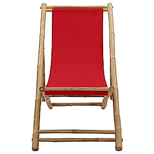 MSLAONXC Deck Chair Bamboo and Canvas,Porch Chairs,Backyard Chairs,Lawn Chairs,Balcony Chairs,Garden Chairs,Camping Chair,for Lawn, Poolside, Courtyard, Balcony, Garden,Living Room,Red