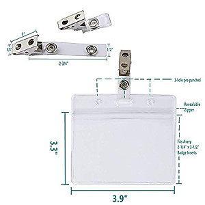 Aimtech Set of 50 Pcs Clear Plastic Horizontal Name Tag Badge Id Card Holders & Metal Id Badge Holder Clips with PVC Straps (Aimt1526)