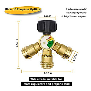 3 Way Propone Splitter QCC/POL (Propane Tank 3 Y Splitter Adapter) with Gauge and Shut-Off Valve, 3 Way Propane Gas Splitter for Propane Tank, which for Camping Stoves, BBQ Grills, RV Camper, etc.