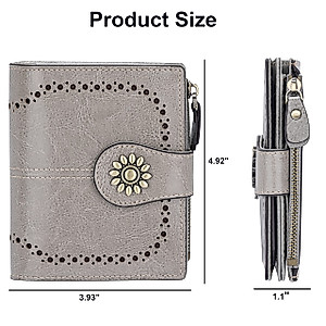 Lavemi Womens Leather Wallet Small Compact RFID Blocking Credit Card Case Purse with Zipper Pocket(Gray)