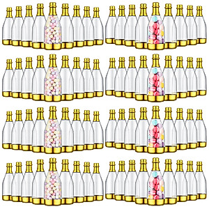 Gejoy 150 Pcs Metallic Mini Champagne Bottles Container Bulk Small Candy Bottles DIY Favor Plastic Candy Containers for Wedding Bridal Baby Shower Birthday Party Favors, Clear and Gold