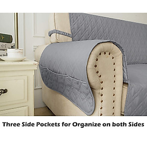 Ameritex Loveseat Cover Water-Resistant Quilted Furniture Protector with Back Nonslip Paws Slipcover for Dogs, Kids, Pets Loveseat Slipcover Stay in Place for Leather (54", Light Grey)