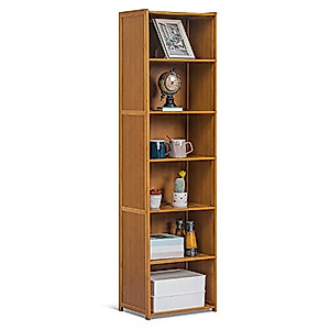 MoNiBloom Narrow 6 Tier Bookcase, Bamboo Tall Freestanding Display Storage Shelves Collection Decor Furniture for Home Living Room Kitchen, Brown