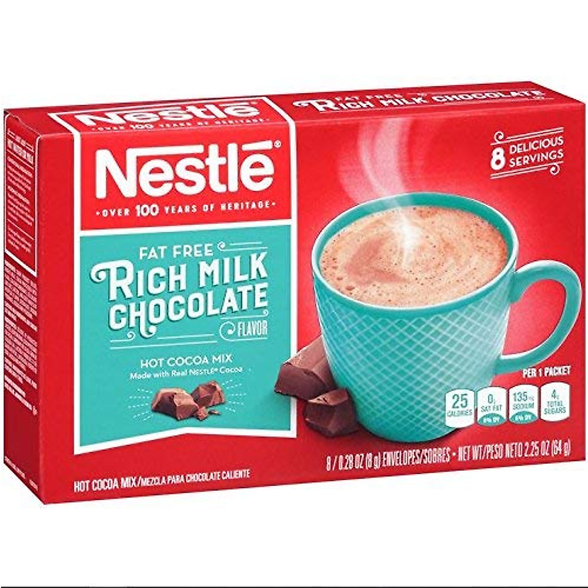Nestle Hot Cocoa Mix, Fat Free, 8-count Envelopes (Pack of 6)