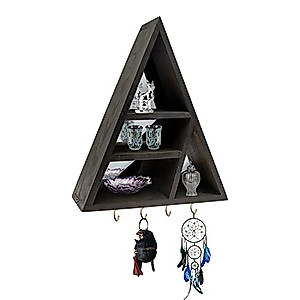 Triangle Shelf - Crystal Display Shelf for Holding Crystals & Home Trinkets, Rustic Wooden Wall Mounted Crystal Geometric Triangle Shaped Shelf