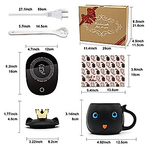 Coffee Mug Warmer Coffee Warmer with Mug Set Coffee Cup Warmer for Desk Coffee Travel Mugs Tea Cup Cat Cups Cute Smart Coffee Coffee Warmer for Desk Auto Shut Off-Black