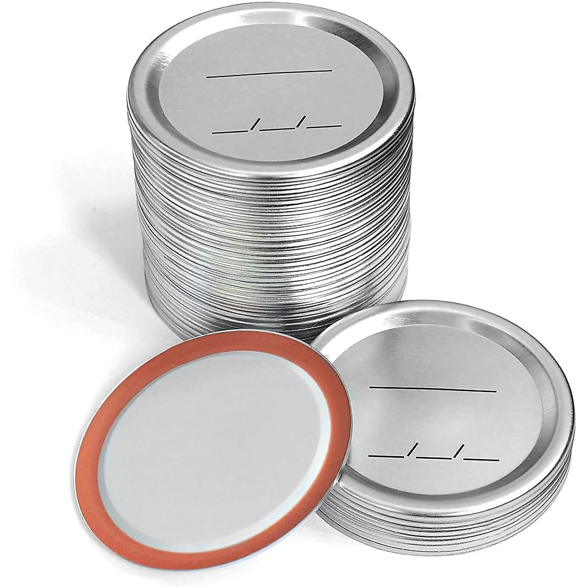 Canning Lids Regular Mouth For Ball/Kerr Jars, Split-Type Metal Mason Jar Lids with Silicone Seals, Silver, 48 Count