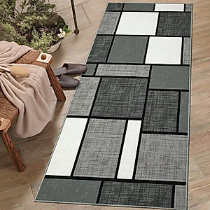 FairOnly 2x6 Runner Rug Washable Runner Rug Kitchen Runner Rug Geometric Runner Rugs Modern Floor Cover for Hallways Non Slip Runner Rug Low Pile Carpet for Living Room Bedroom Dining Room,Grey