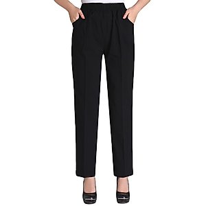 Soojun Womens Summer Elastic Waist Comfy Stretch Pull On Pants, Black, Small
