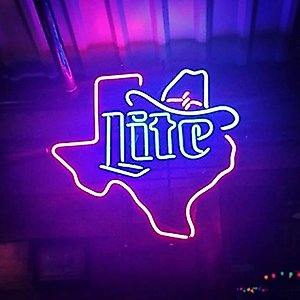 Prouten New 20inx16in Millers Lite Cowboys Hat Texas Neon Sign Man Cave Sports Bar Pub Beer Glass Neon Light Lamp