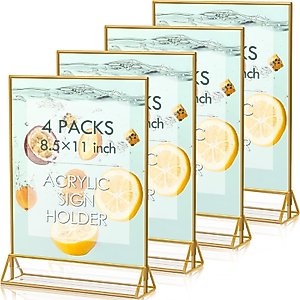4 Pack 8.5 x 11 Gold Acrylic Sign Holder Gold Frames for Holding Wedding Signs, Table Numbers, Photo and Menus, Wedding Party Event Decor