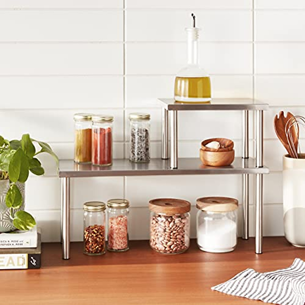 Cook N Home 2-Tier Stainless Steel Counter Storage Shelf Organizer, Rectangle