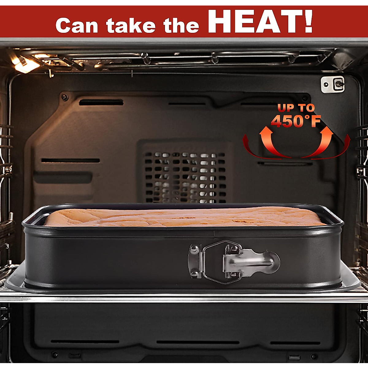 Kenond Large Springform Cake Pan, 14 x 11-Inch Rectangle Cheesecake Pan, Tiramisu Bakeware with 50Pcs Wax Paper, 3Pcs Spatula Set, Non-Stick Baking Pan Mold Leakproof