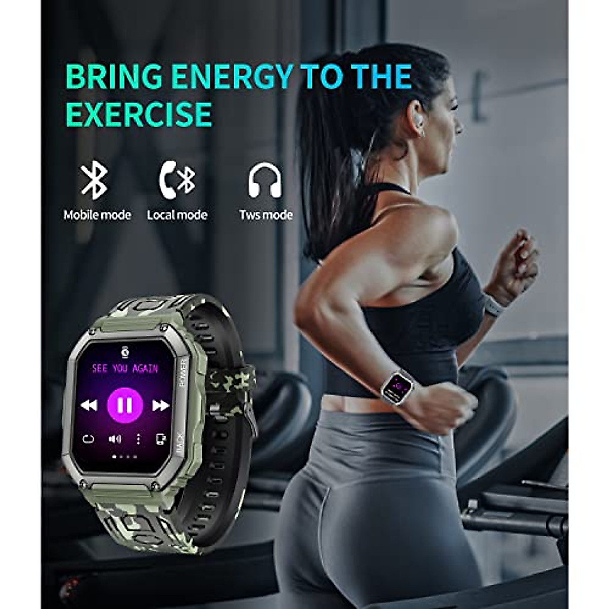 Military Smart Watch (Double Strap), 1.8'' Smart Watches for Men With Bluetooth Call (Answer/Dial Calls), Mens Tactical Smartwatch for Android iPhone, 5ATM Waterproof Watch, 107 Modes Fitness Tracker