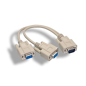 KENTEK 1 Feet FT DB9 Male to 2X DB9 Female Extension Y Splitter Cable Cord 9 Pin Serial RS-232 28 AWG Male to 2X Female M/Fx2 Molded Straight-Through D-Sub Port Beige for PC Mac Linux Data
