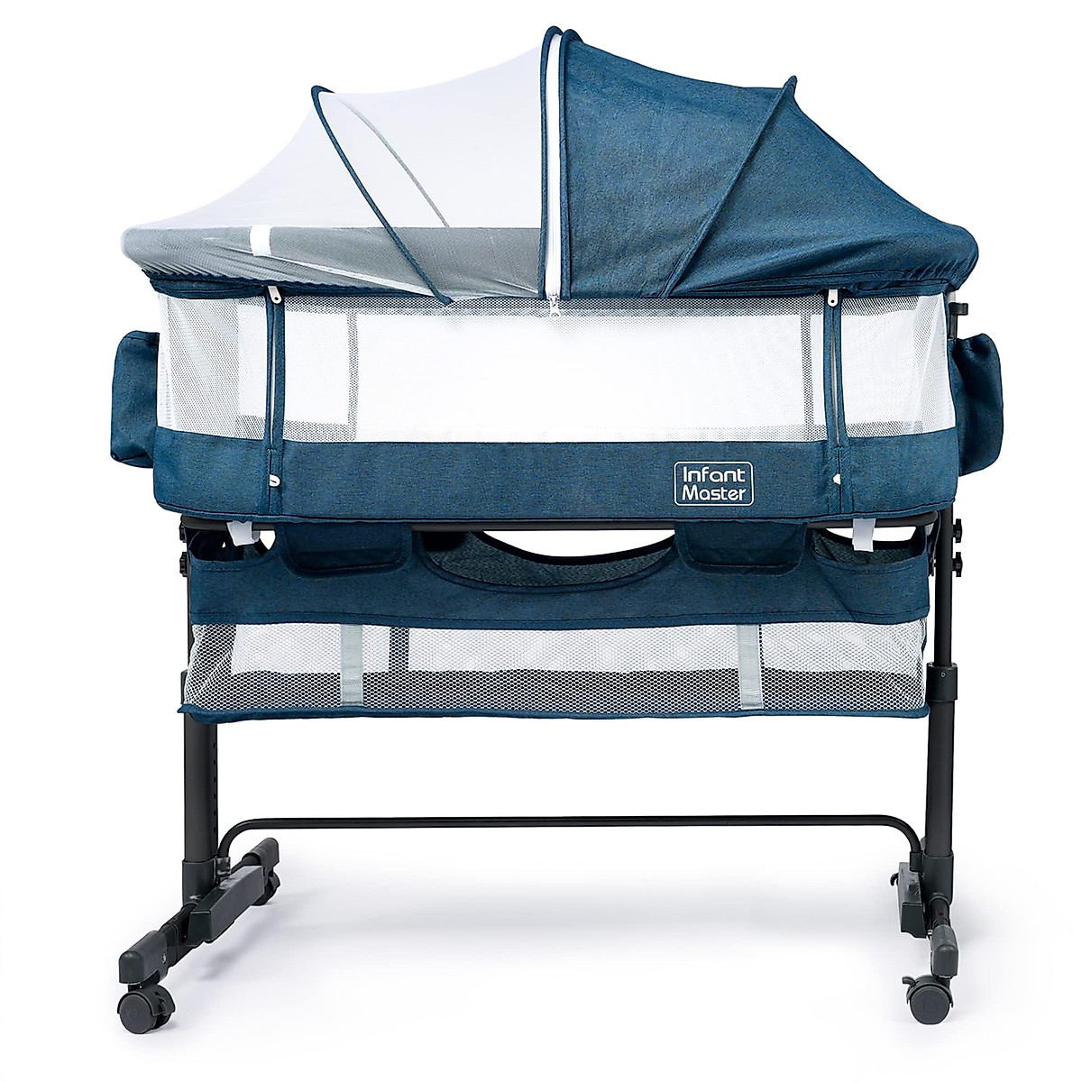 3 in 1 Baby Bassinet, Upgraded Beside Crib with 360° Highly Visible Mesh wall, Comfy Co-sleeper Bassinet with mattress, 5 Level Adjustable Height, Foldable & Portable BabyTravel Crib for Newborn, Blue