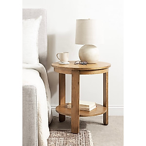Kate and Laurel Foxford Tiered Round Side Table, 22 x 22 x 24, Natural Brown, Transitional Two-Tier Circle Nightstand Table with Storage and Resilient Wood Construction for Bedroom Decor