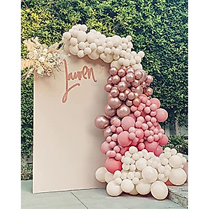 Pink Balloon Garland Kit, 125PCS Marve Pink and Gold Balloons Garland Arch with White Sand Metallic Rose Gold Balloons for Women Happy Birthday Decorations Baby Shower Wedding Party Background