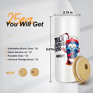 AGH 25 Pack Sublimation Glass Blanks with Bamboo Lids and Straws 25 oz Frosted Sublimation Glass Cups Straight Skinny Sublimation Beer Can Glass Tumbler for Iced Coffee, Juice, Soda