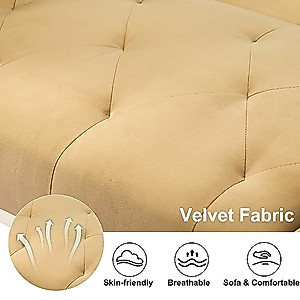 FREESNOOZE 72.4'' Convertible Velvet Sleeper Sofa Bed Loveseat Futon Couch w/2 Cupholders, Metal Legs, 2 Pillows for Home, Office, Guest Room, Apartment-Brown