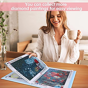 SKRYUIE A3 Diamond Painting Storage Book - 60 Diamond Painting Capacity, 30 Pages Protectors, 17.2x12.8 inches, Portfolio Folder for Diamond Painting Presentation and Organization - Pink