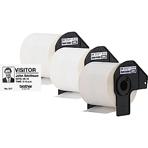 Brother Genuine DK-12343PK Die-Cut Name Badge Paper Labels, 2.3 in x 3.4 in (60 mm x 86 mm) Adhesive Name Badge White Paper Labels, 260 Labels per Roll, (3) Rolls per Box