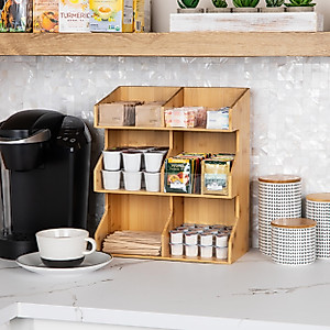 Mind Reader Coffee Pod Condiment Station, Countertop Organizer, Kitchen, Rayon from Bamboo, 13" L x 6.25" W x 15.25" H, Brown