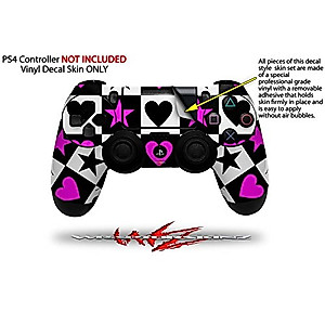 WraptorSkinz Vinyl Decal Skin Compatible with Sony PS4 Controller PlayStation 4 Original Slim and Pro Hearts and Stars Pink (Controller NOT Included)