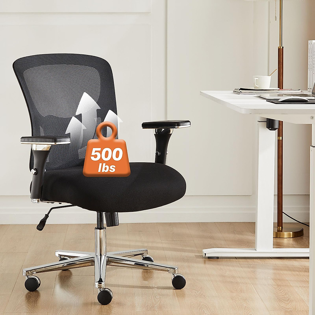 Sweetcrispy Big and Tall Office Desk Chair with Lumbar Support, 500lbs Heavy Duty Mesh Ergonomic Computer Chair with Arm and Wide Comfy Seat, Wheels for Adult