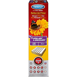 BestAir A201-SGM-11R AC Furnace Air Filter, 20" x 25" x 6", MERV 11, Without Cardboard Frame, Fits 100%, for Aprilaire/SpaceGard 2200, 2250 (201) & Lennox PMAC-20C 24" (Pack of 6)