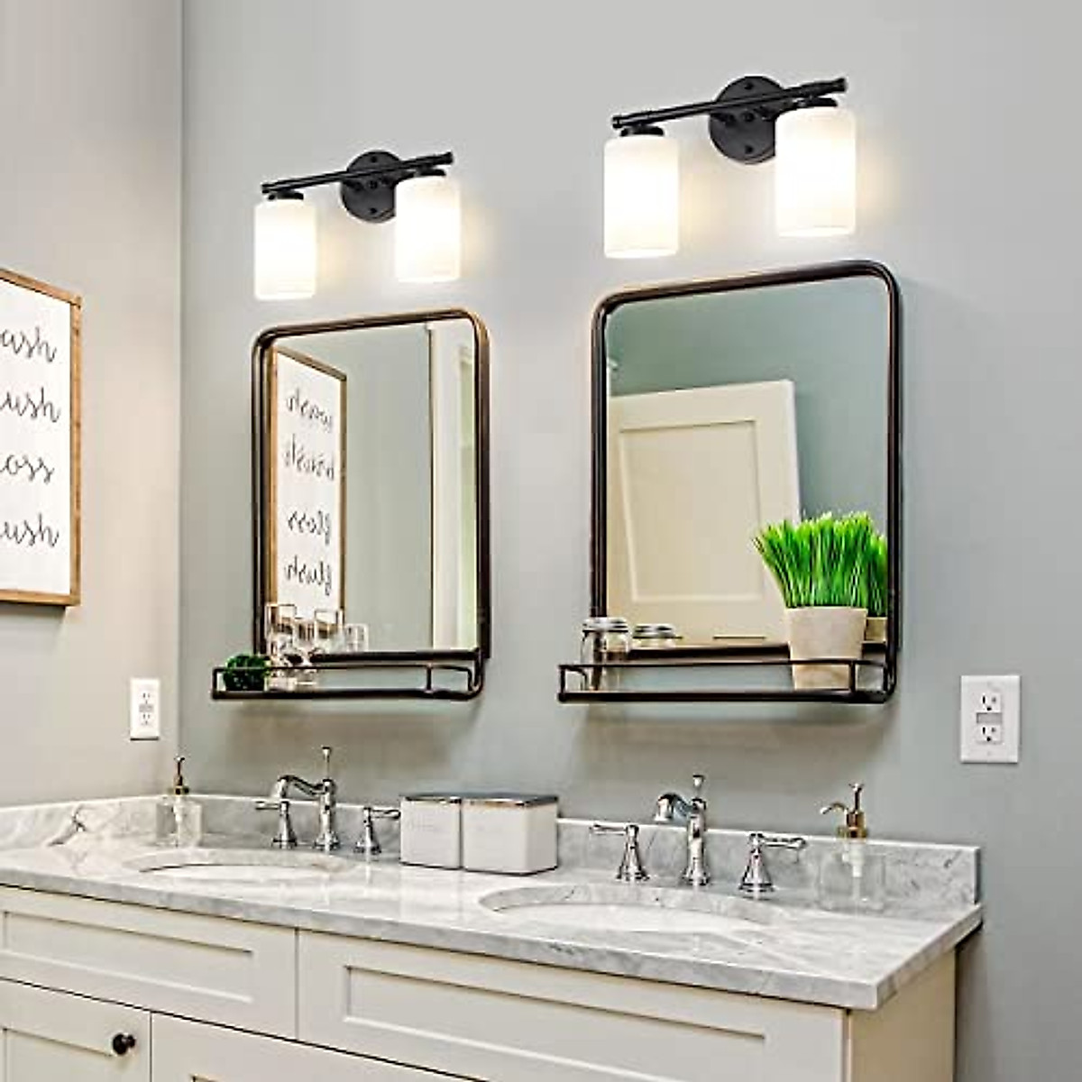 GZBEINI 2 Lights Black Bathroom Vaniy Light Fixtures, Black Vanity Lights for Bathroom Over Mirror,Modern Bathroom Lighting Fixtures Over Mirror Glass