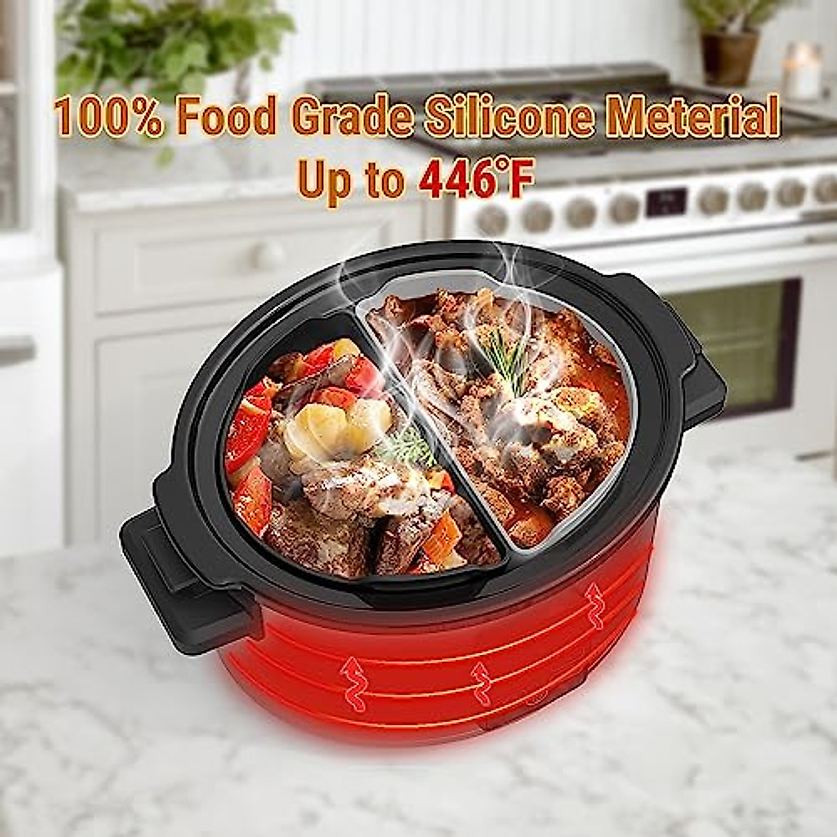 TAYDOIBAN Crock Pot Dividers Silicone For Crock Pot 6-8 QT, Allows Cooking Two Different Meals At Once Time, Slow Cooker Silicone Liner Safe For Dishwasher, Plastic Liners Free, Reusable Crock Pot