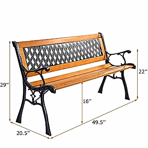 Tangkula Outdoor Garden Bench Park Bench, Patio Bench Chair with Cast Iron & Hardwood Structure, Weather Proof Porch Outdoor Furniture Loveseat, Perfect for Backyard, Deck, Lawn, Poolside
