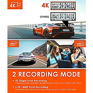 Vantrue N2S 4K Dash Cam with GPS, Front and Inside Dual 2.5K 1440P, IR Night Vision Uber Car Camera, 24/7 Recording Parking Mode, Motion Detection, 256GB Supported