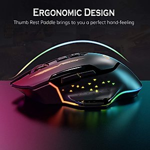 UHURU Wireless Gaming Mouse, Wired and Wireless Dual Modes Rechargeable RGB Gaming Mouse with 7 Programmable Buttons, Ergonomic and 5 Adjustable DPI Levels up to 10000 DPI for PC Laptop Gamer （WM-07）