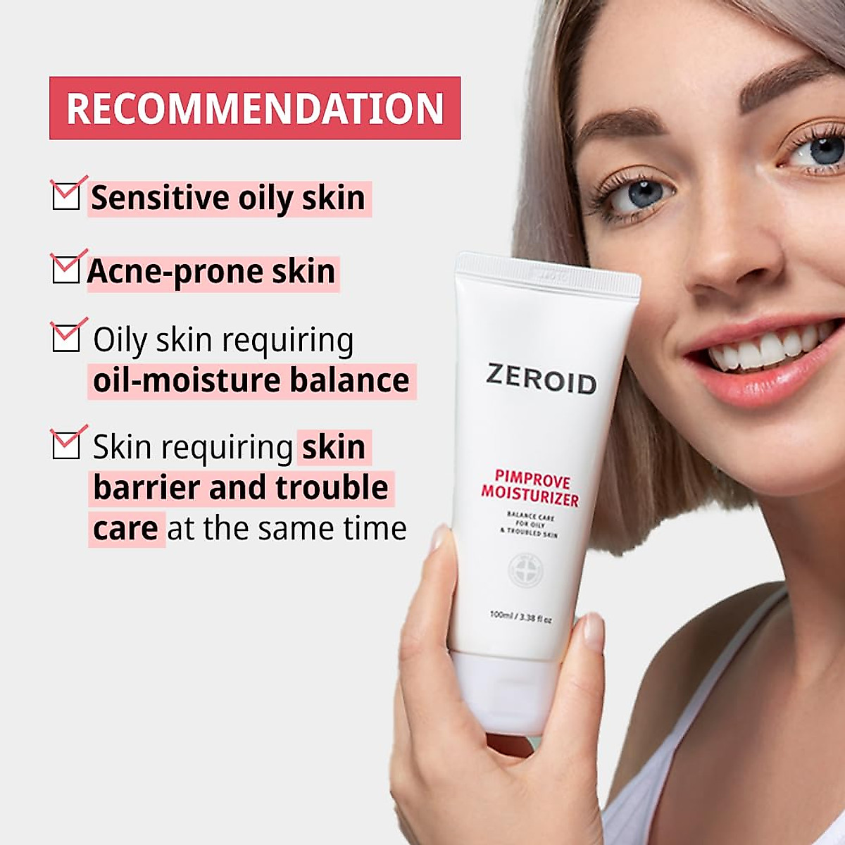 ZEROID Pimprove Moisturizer Korean Dermocosmetic | Hyaluronic Acid | Skin Barrier | 100ml (3.38 fl oz.)
