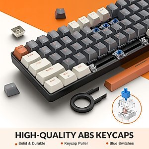 MAGIC-REFINER 60% Wireless Mechanical Keyboard, Bluetooth 5.0/2.4GHz with Dual Mode 2-in-1 Receiver, Compact 68-Key Hot Swappable Ergonomic Gaming Keyboard, Clicky Blue Switch for PC Mac Smartphone