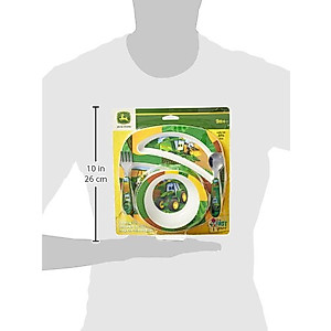 The First Years John Deere's Johnny Tractor and Friends Dinnerware Set - Toddler Plates and Bowls Set - Includes Toddler Plate, Toddler Bowl, Toddler Fork and Toddler Spoon - 4 Count