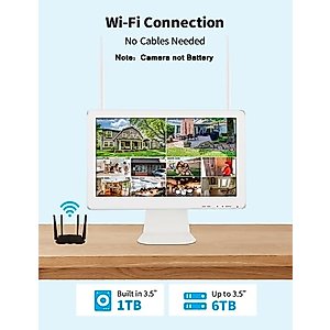 [2K&2 Way Audio&Dual WiFi] Tonton Wireless All-in-One Ultra HD Security Camera System with 16 Inch 5MP Monitor,10CH NVR with 1TB HDD,4PCS 3MP Outdoor Bullet IP Floodlight Cameras with PIR,Plug & Play