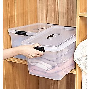 Krihan 19 Quart Large Storage Latch Box, Clear Plastic Latching Box, Latch Bin with Handle and Lid, 4 Packs Clear and Black