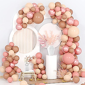 Boho Balloon Garland Kit 18/10/5 Inch Dusty Pink Nude Light Brown Rose Gold Balloons for Baby Shower Birthday Wedding Decorations Safari Party Supplies