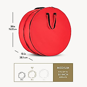 ZOBER Christmas Wreath Storage Container - 30 Inch Wreath Box, Garland Storage - 2 Zippers, Durable Handles - Holiday and Seasonal Wreath Storage Boxes - 2 Pack (Red)