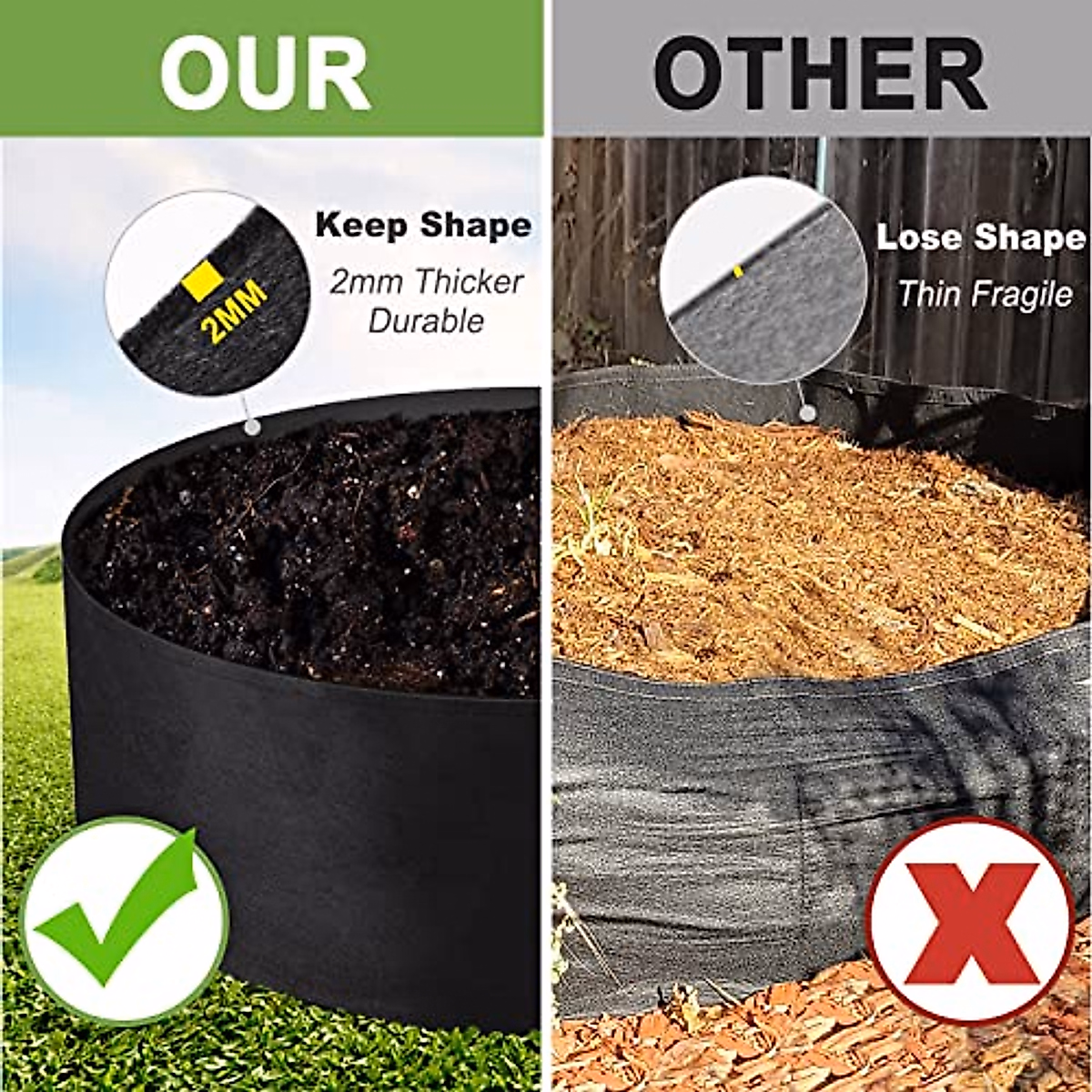 IWNTWY 50 Gallon Large Grow Bag, Heavy Duty Fabric Round Raised Garden Bed Planter Pots for Planting Herb Flower Vegetable Potato Plants (36" D x 12" H, Black)