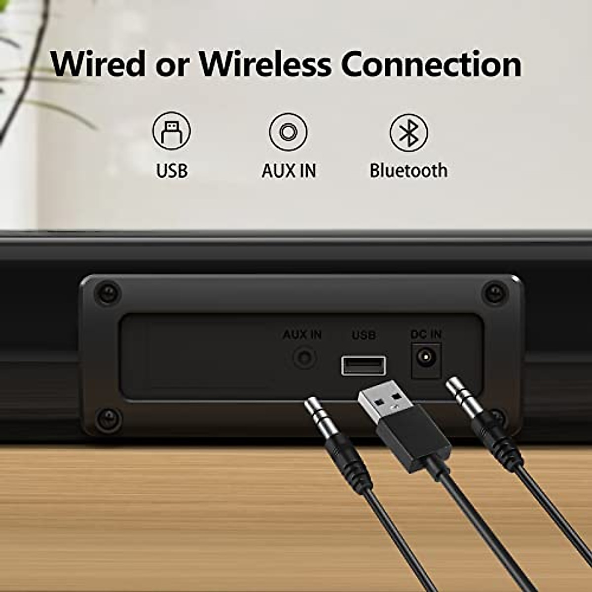 Passau Sound Bars for TV Speaker with Full-Range Divers, Bass/Treble Adjustable, Bluetooth 5.1, USB, AUX Inputs, 5 EQ TV Soundbar for Projector PC Home Theater 3D Surround Sound System-22.4 Inch