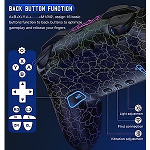 Gammeefy Switch Controller, Wireless Switch Pro Controller for Nintendo Switch/Lite/OLED, 9 Color Adjustable LED Switch Remote Compatible with PC/Android/IOS with Programmable Function