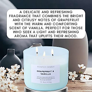 3 Wick Scented Candle | Grapefruit Vanilla Stress Relief Aromatherapy Candle with Berries, Bergamot, Rose & Lemon | 15.8 oz Highly Scented Candles for Men & Women | Large Natural Soy Candles for Home
