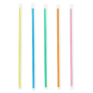 600-Pack Colorful Individually Wrapped Plastic Drinking Straws, Extra Long, Bulk, Disposable Party Supplies, 5 Colors (10.2 in)